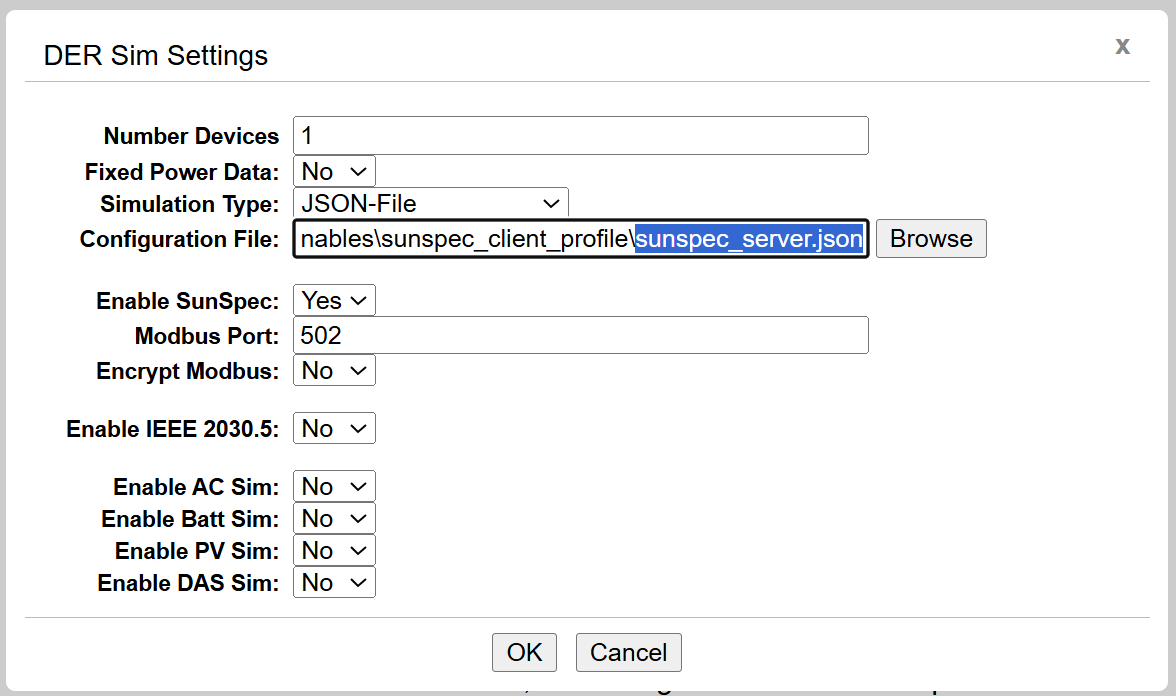 SunSpec Modbus Server - DERSec DER Simulator